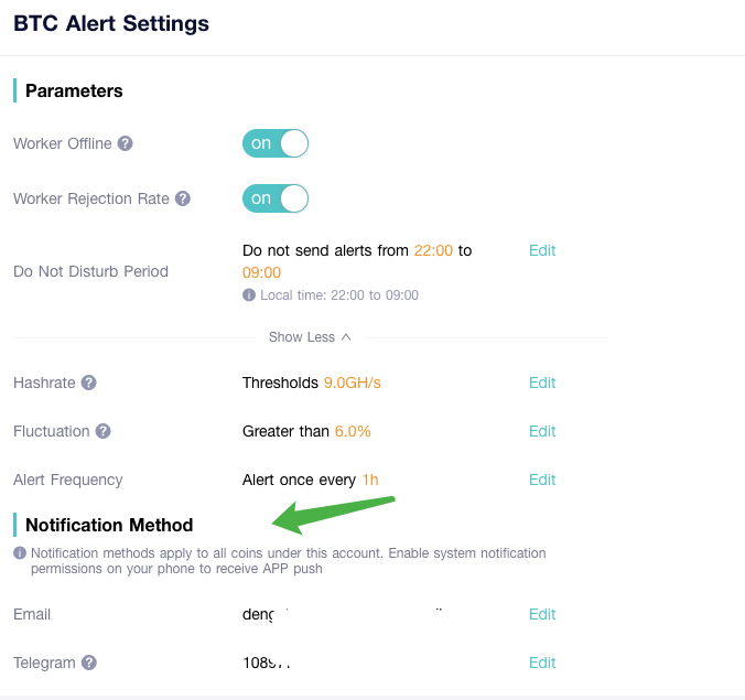 How to Set Hashrate or Rejection Rate Notification? – ViaBTC Help Center